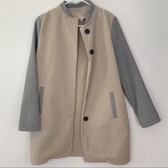 Jackets & Coats | Beige And Grey Color Block Pea Coat | Poshmark